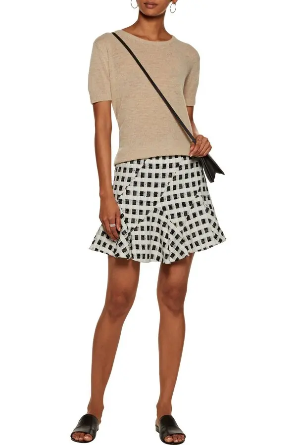 Derek Lam 10 Crosby Ruffled Checked Cottonblend Tweed Mini Skirt