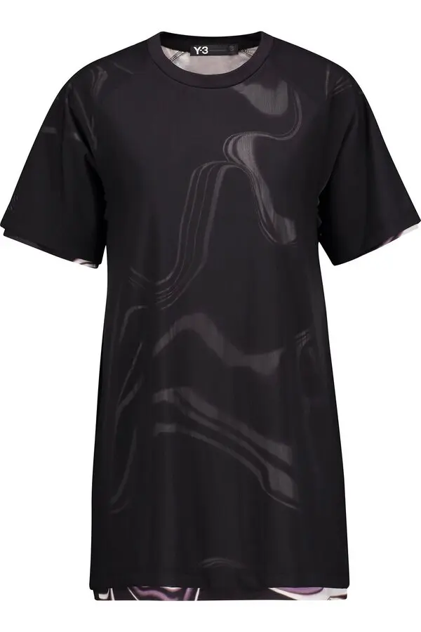 Y3 Layered Mesh And Printed Cotton Jersey T-shirt - Black