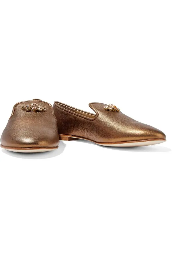 GIUSEPPE ZANOTTI Crystalembellished Metallic Leather Loafers