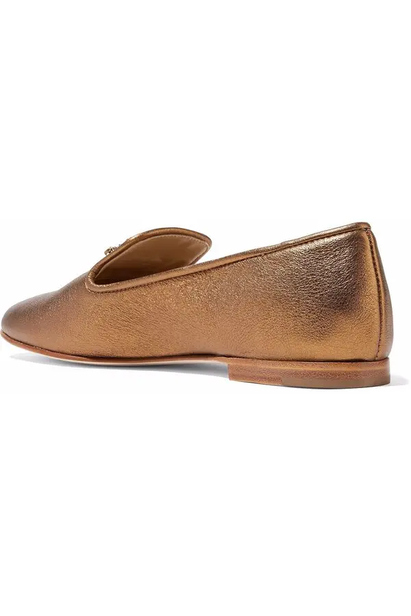 GIUSEPPE ZANOTTI Crystalembellished Metallic Leather Loafers