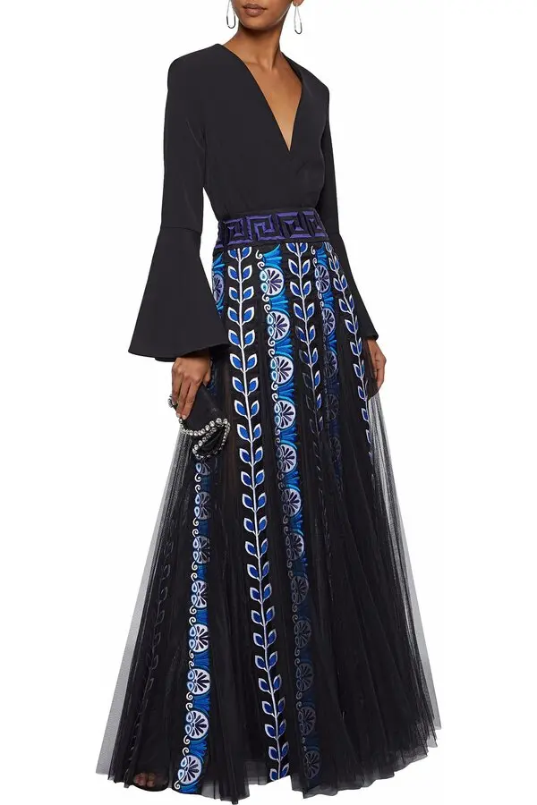 MARY KATRANTZOU Embroidered Tulle Maxi Skirt