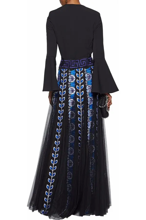MARY KATRANTZOU Embroidered Tulle Maxi Skirt