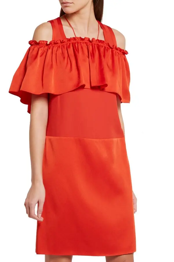 Sonia Rykiel Paris Cold Shoulder Ruffled Cape Effect Satin Mini Dress