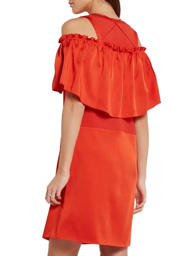 Sonia Rykiel Paris Cold Shoulder Ruffled Cape Effect Satin Mini Dress