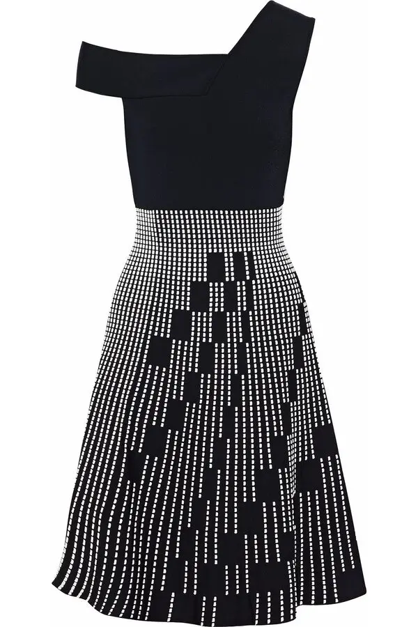Roland Mouret Oneshoulder Embroidered Ponte Dress