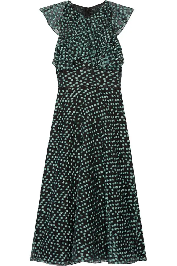 Lela Rose Ruffled Fil Coupé Organza Midi Dress