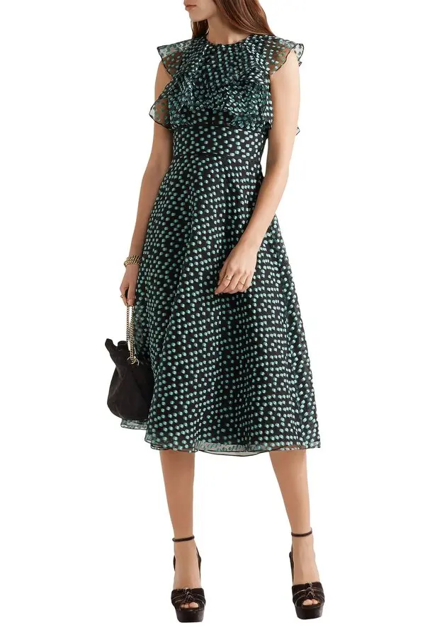Lela Rose Ruffled Fil Coupé Organza Midi Dress