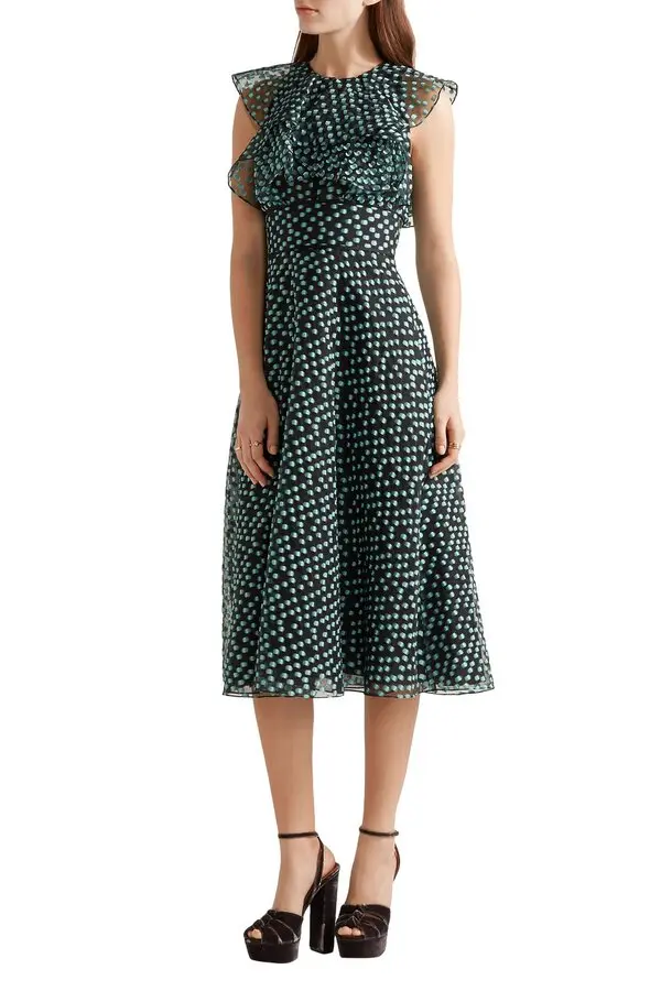 Lela Rose Ruffled Fil Coupé Organza Midi Dress