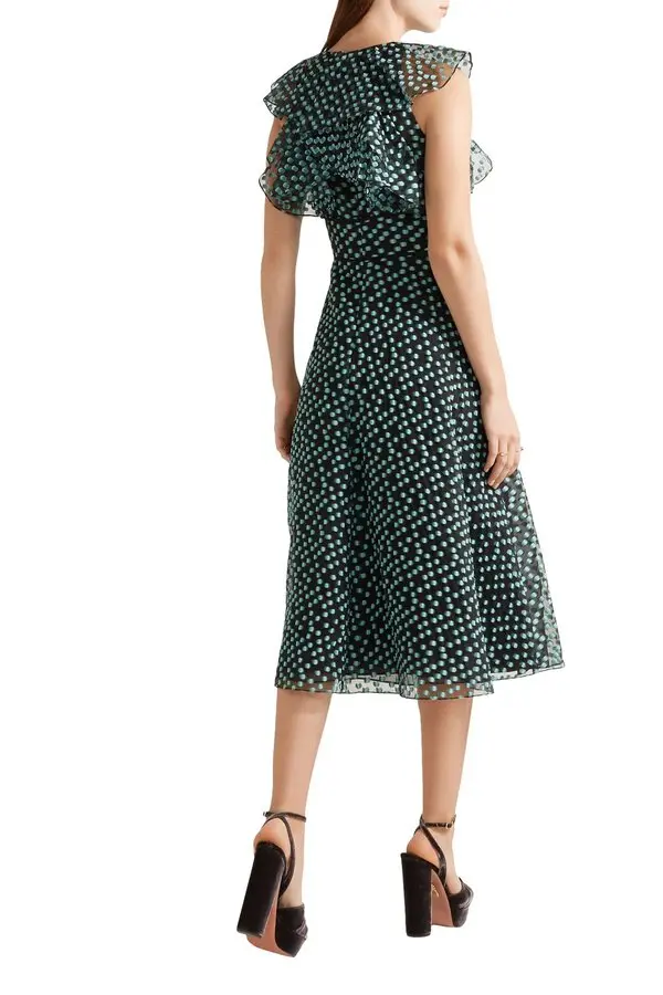 Lela Rose Ruffled Fil Coupé Organza Midi Dress
