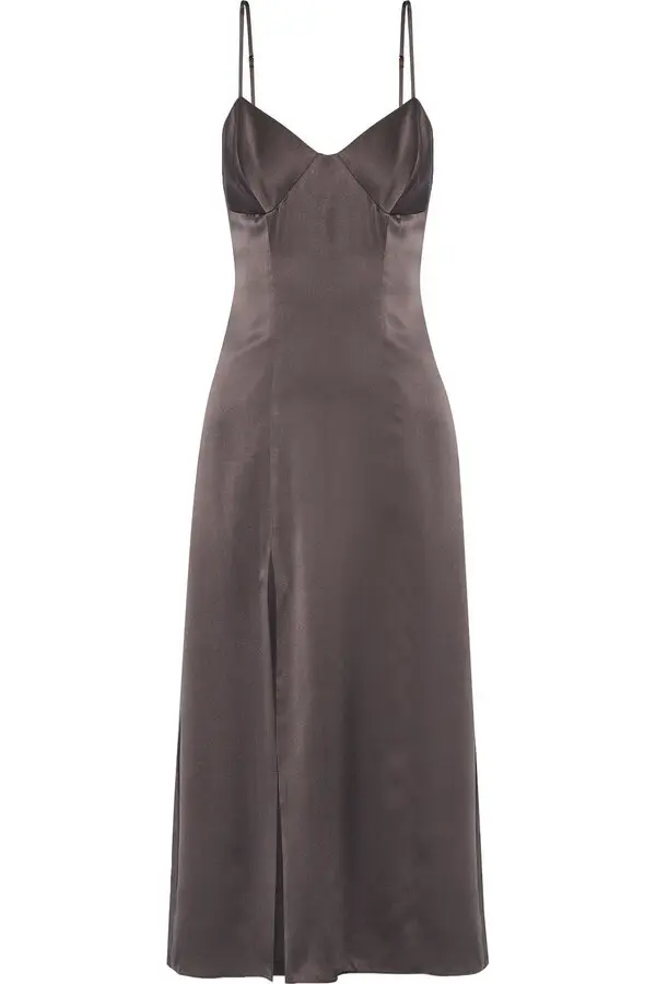 Michelle Mason Silkblend Satin Midi Dress - Charcoal