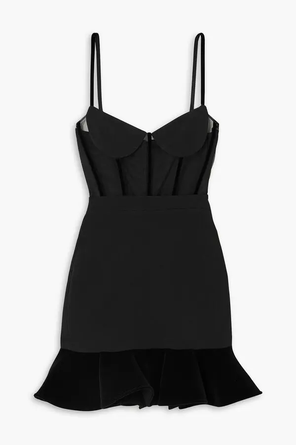 David Koma Ruffled Crepe, Velvet And Tulle Mini Dress - Black