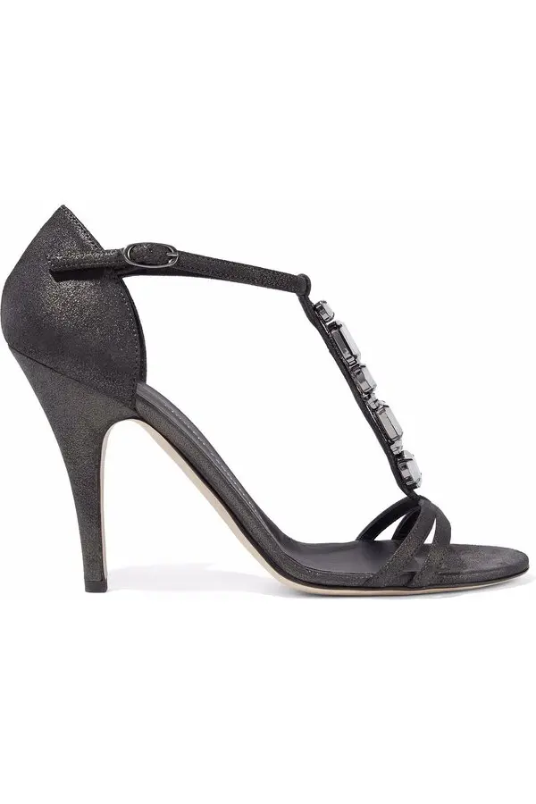 GIUSEPPE ZANOTTI Crystalembellished Metallic Suede Sandals