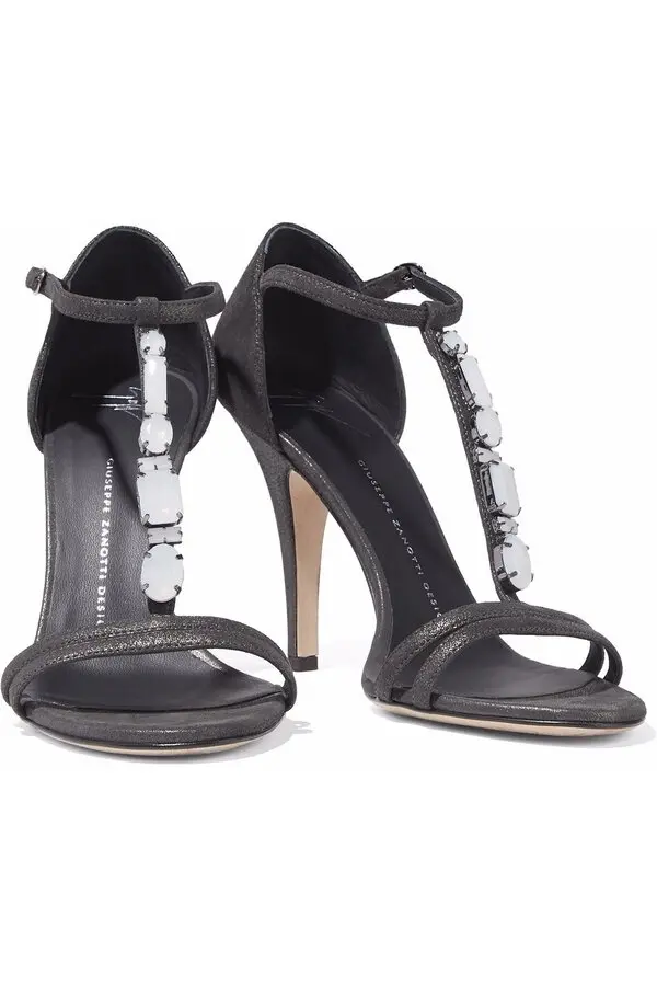 GIUSEPPE ZANOTTI Crystalembellished Metallic Suede Sandals