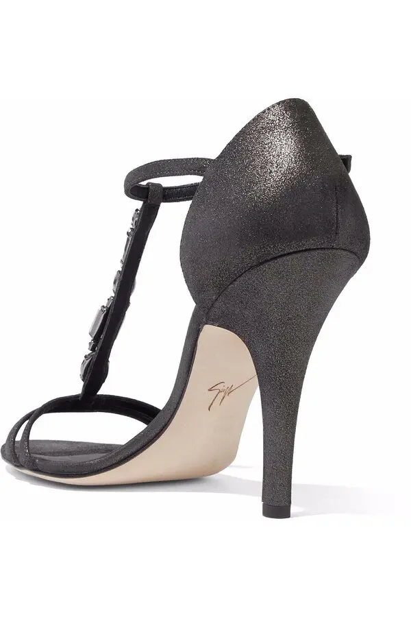 GIUSEPPE ZANOTTI Crystalembellished Metallic Suede Sandals