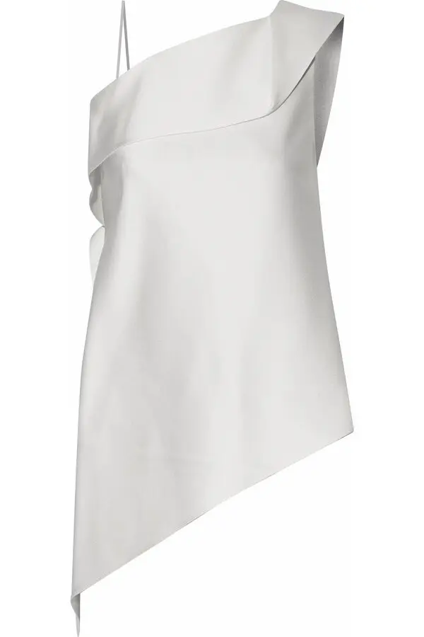 Roland Mouret Oneshoulder Asymmetric Draped Satin Top - White