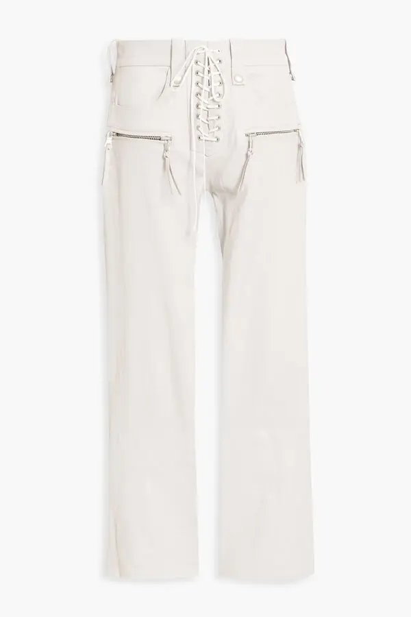 Off-White Cropped Stretchleather Bootcut Pants - Ivory