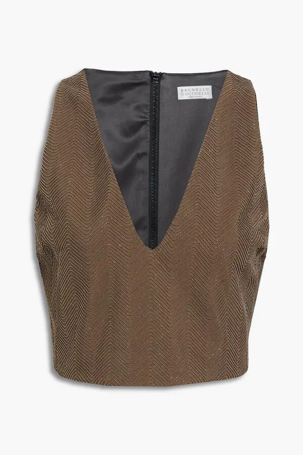 Brunello Cucinelli Cropped Beadembellished Satin Vest - Brown