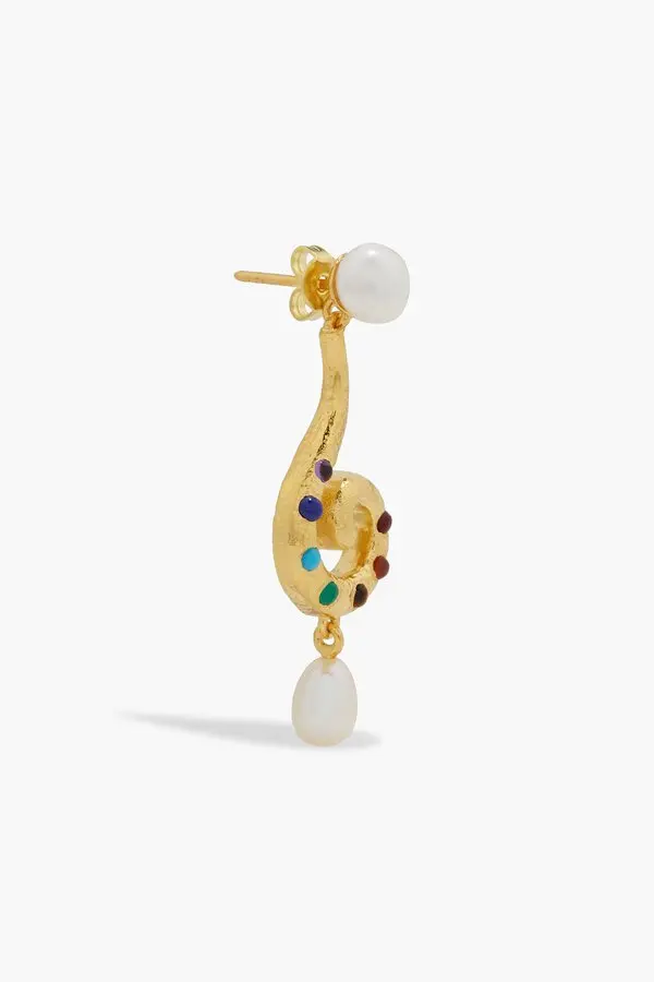 Pamela Love Hammered Gold-plated Multi Stone Earrings With Pearls