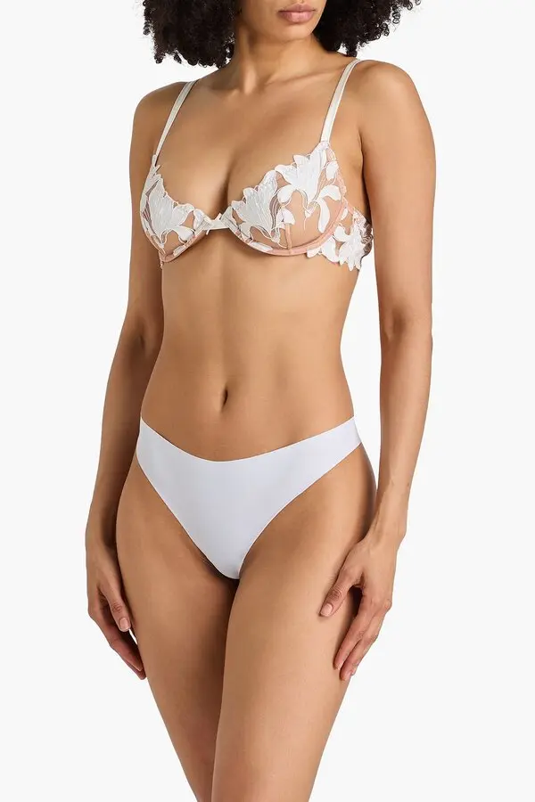 FLEUR DU MAL Lily Satintrimmed Embroidered Stretchtulle Underwired Bra
