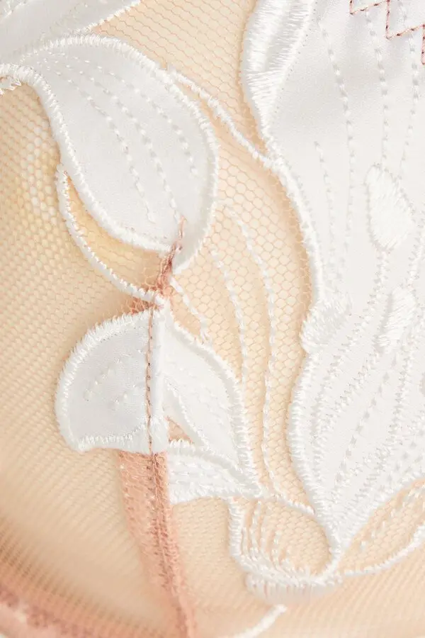 FLEUR DU MAL Lily Satintrimmed Embroidered Stretchtulle Underwired Bra