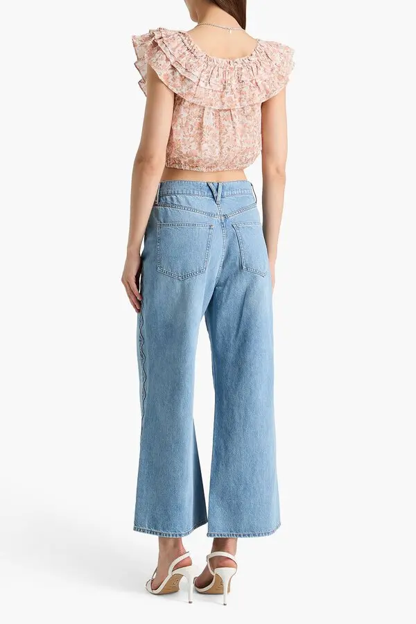 LoveShackFancy Dorin Cropped Ruffled Floralprint Cottonvoile Top