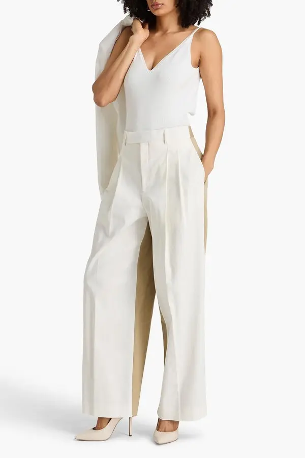 Partow Bailey Twotone Pleated Cottonblend Twill Wideleg Pants