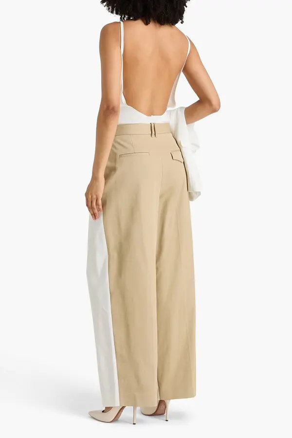 Partow Bailey Twotone Pleated Cottonblend Twill Wideleg Pants
