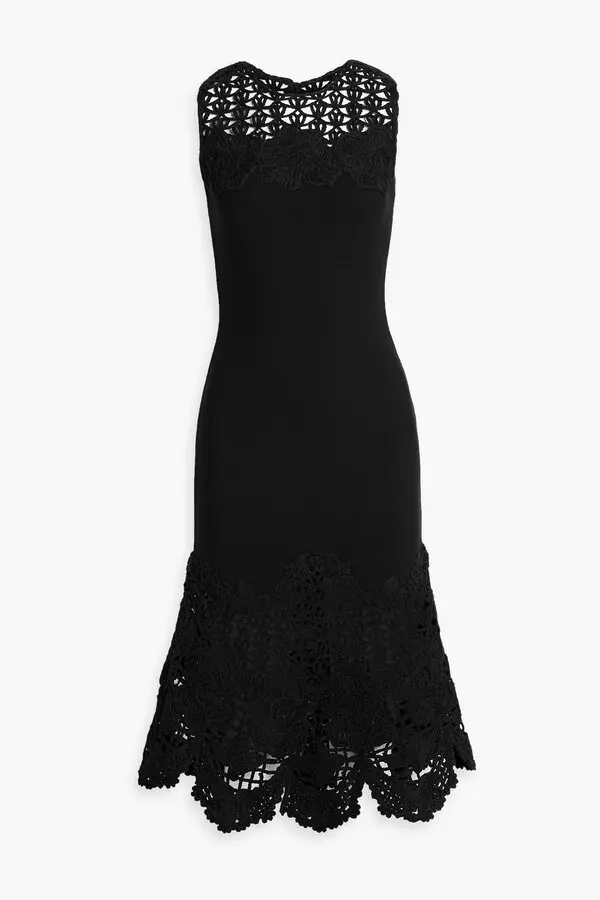 Oscar De La Renta Crochet Paneled Cotton-blend Midi Dress - Black