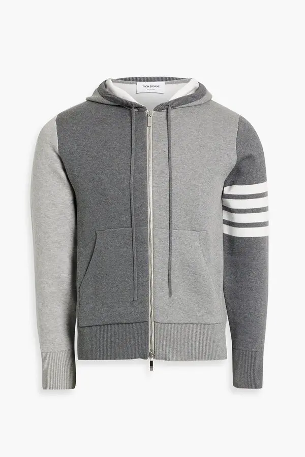 Thom Browne Zip-up Hoodie With Intarsia Detailing - Dark Gray