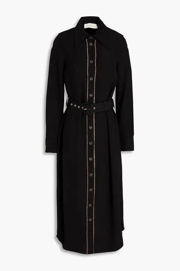 Zimmermann Belted Chain-embellished Crepe Midi Shirt Dress - Black