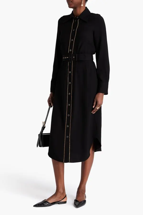 Zimmermann Belted Chain-embellished Crepe Midi Shirt Dress