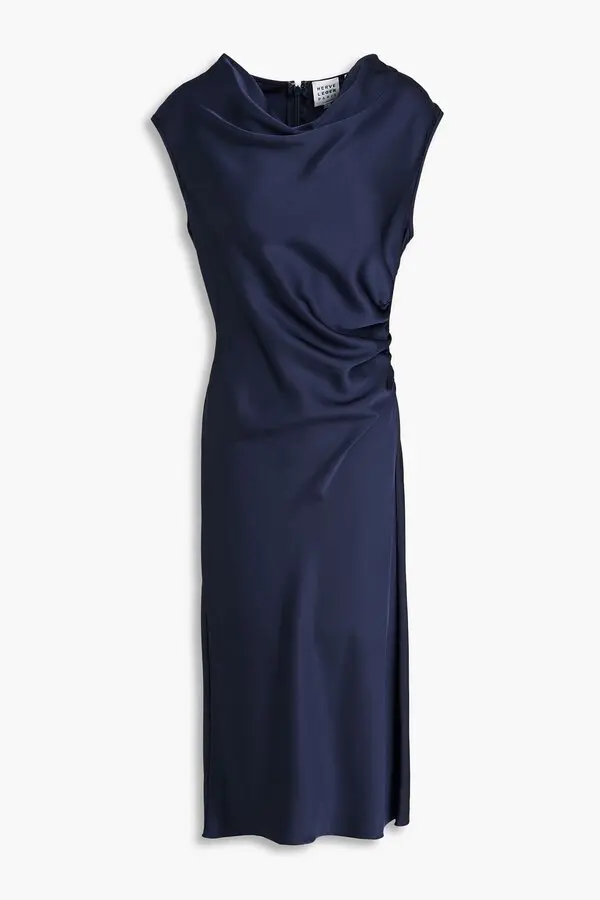Herve Leger Millie Draped Satin Midi Dress - Navy