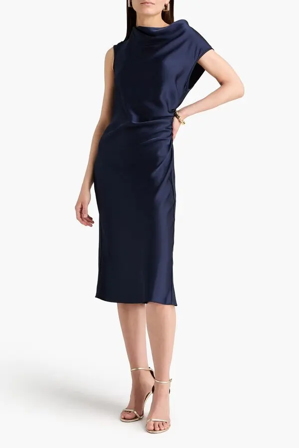 Herve Leger Millie Draped Satin Midi Dress