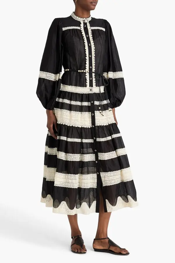 Zimmermann Lace Paneled Cotton Gauze Midi Dress