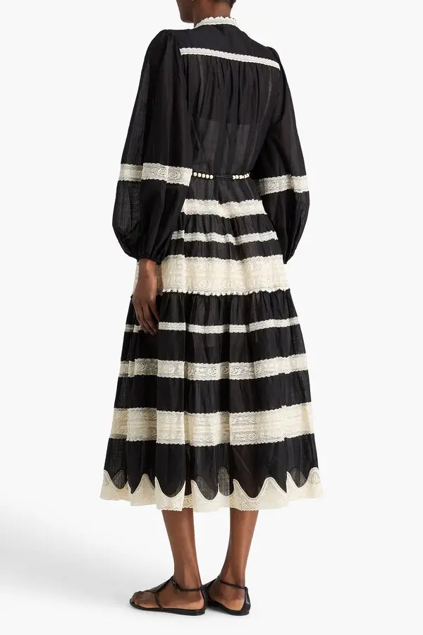 Zimmermann Lace Paneled Cotton Gauze Midi Dress