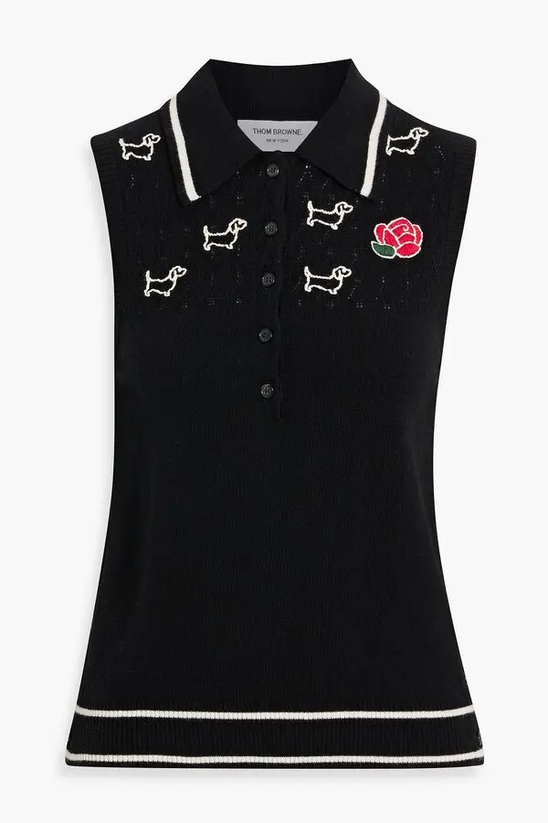 Thom Browne Embroidered Wool Polo Shirt