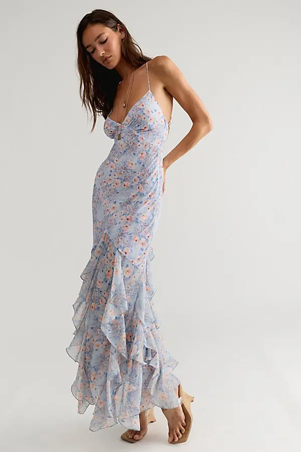 For Love & Lemons Elea Maxi Dress - Blue