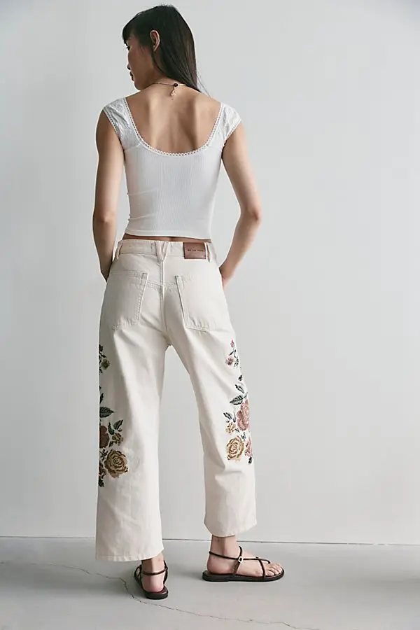Free People We The Free Willow Cropped Embroidered Jeans