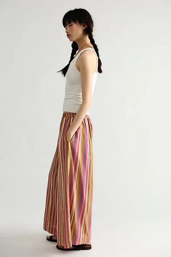 Rujuta Sheth Clover Pants Wide Leg Striped Cotton-linen