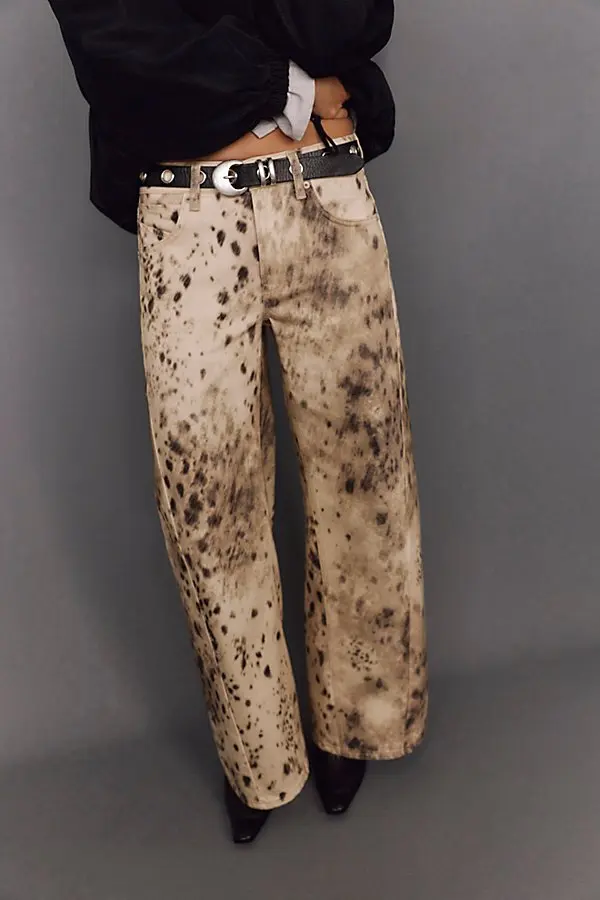 Free People We The Free Alter Ego Wide-leg Printed Jeans - Snow Leopard