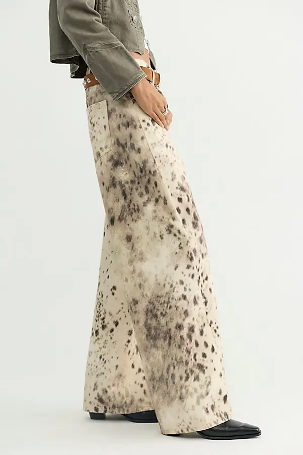 Free People We The Free Alter Ego Wide-leg Printed Jeans - Snow Leopard