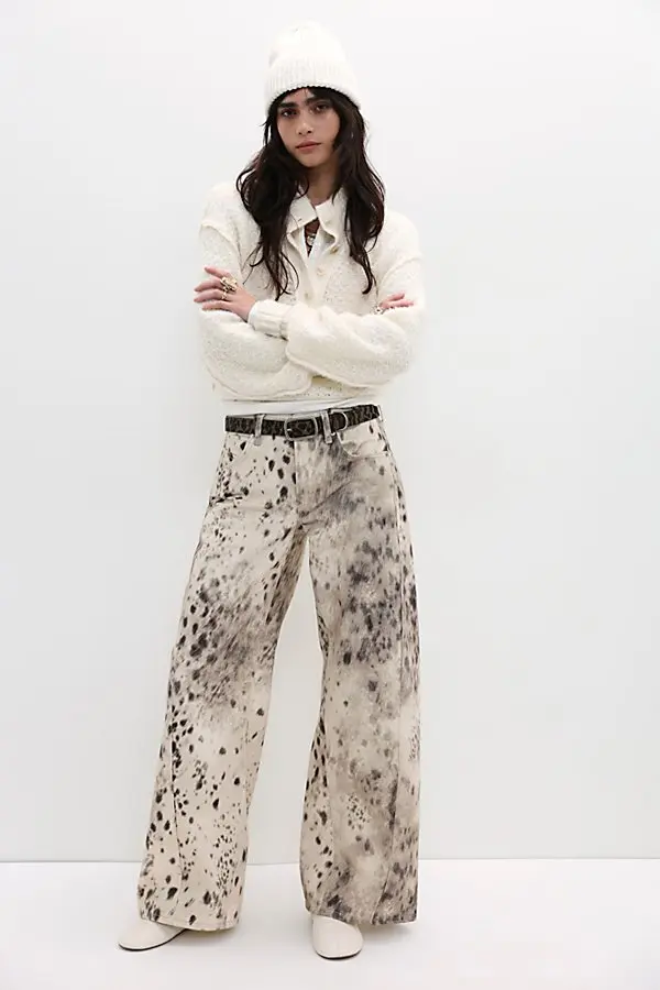 Free People We The Free Alter Ego Wide-leg Printed Jeans - Snow Leopard