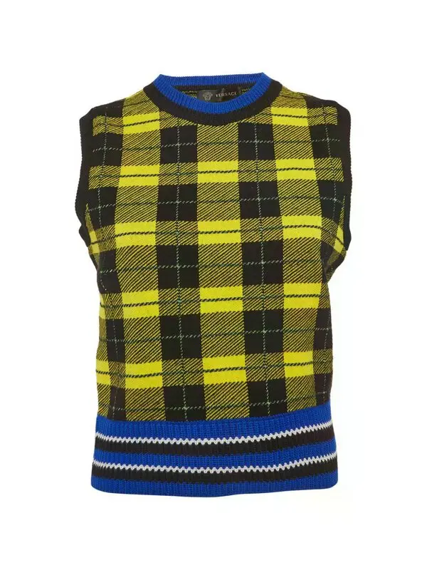 Versace Plaid Knit Wool Vest