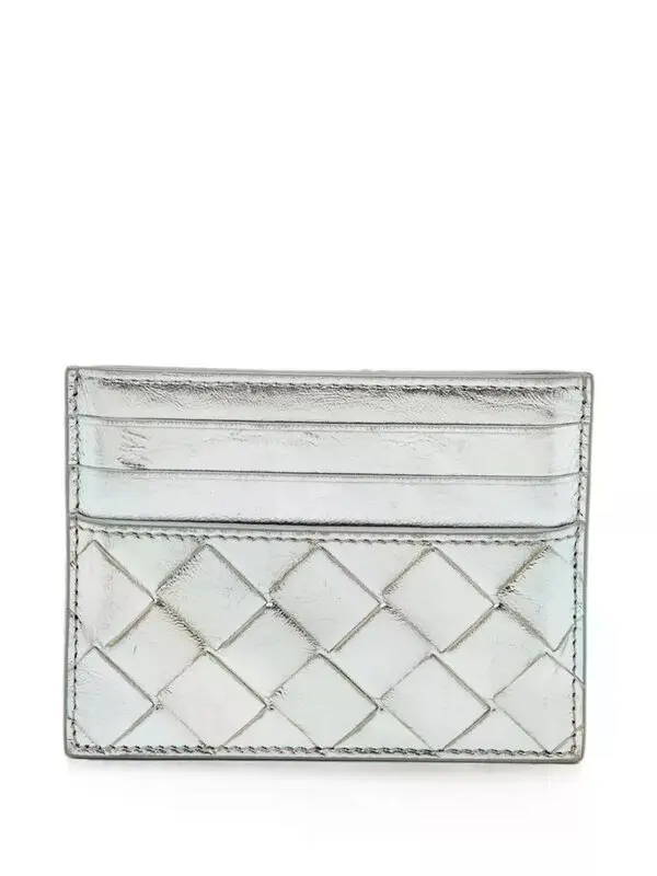 Bottega Veneta Intrecciato Leather Card Holder - Silver