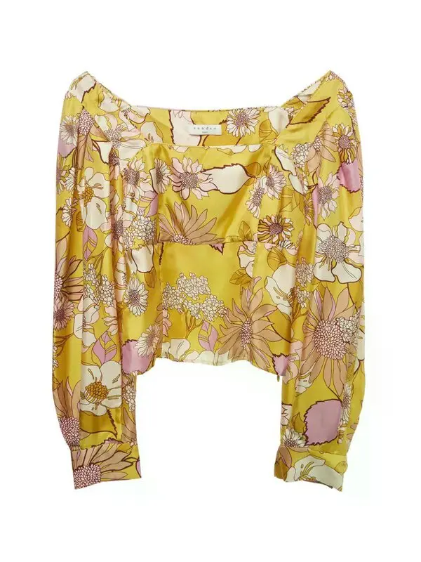 Sandro Floral Print Square Neck Blouse