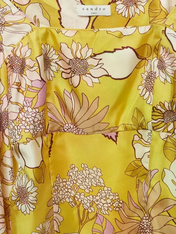 Sandro Floral Print Square Neck Blouse