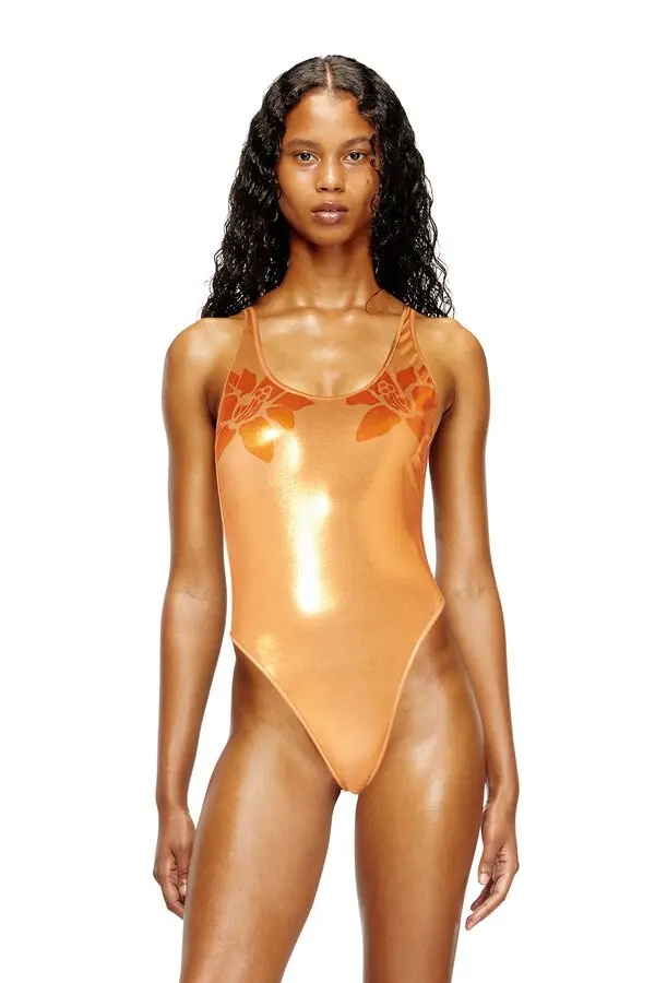 DIESEL® Metallic Swimsuit With Lotus Print - Orange