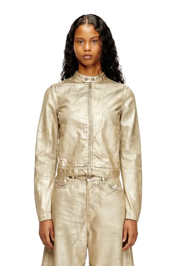 DIESEL® X Karol G Distressed Metallic Moto Jacket - Gold