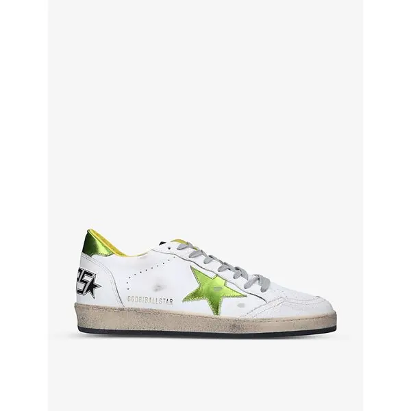 GOLDEN GOOSE Ballstar Metallic Distressed Leather Low-top Trainers - White/comb