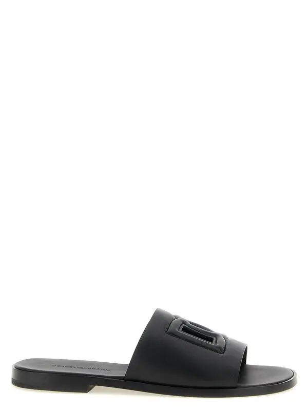 Dolce & Gabbana Calfskin Leather 'dg Light' Sandals - Black